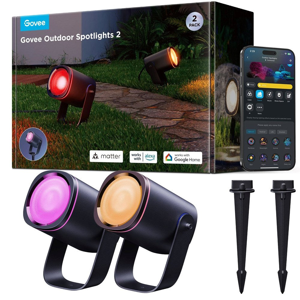 Govee Outdoor Spotlights med 2 stk. - Montering: Væg / Jorden - Sort ...