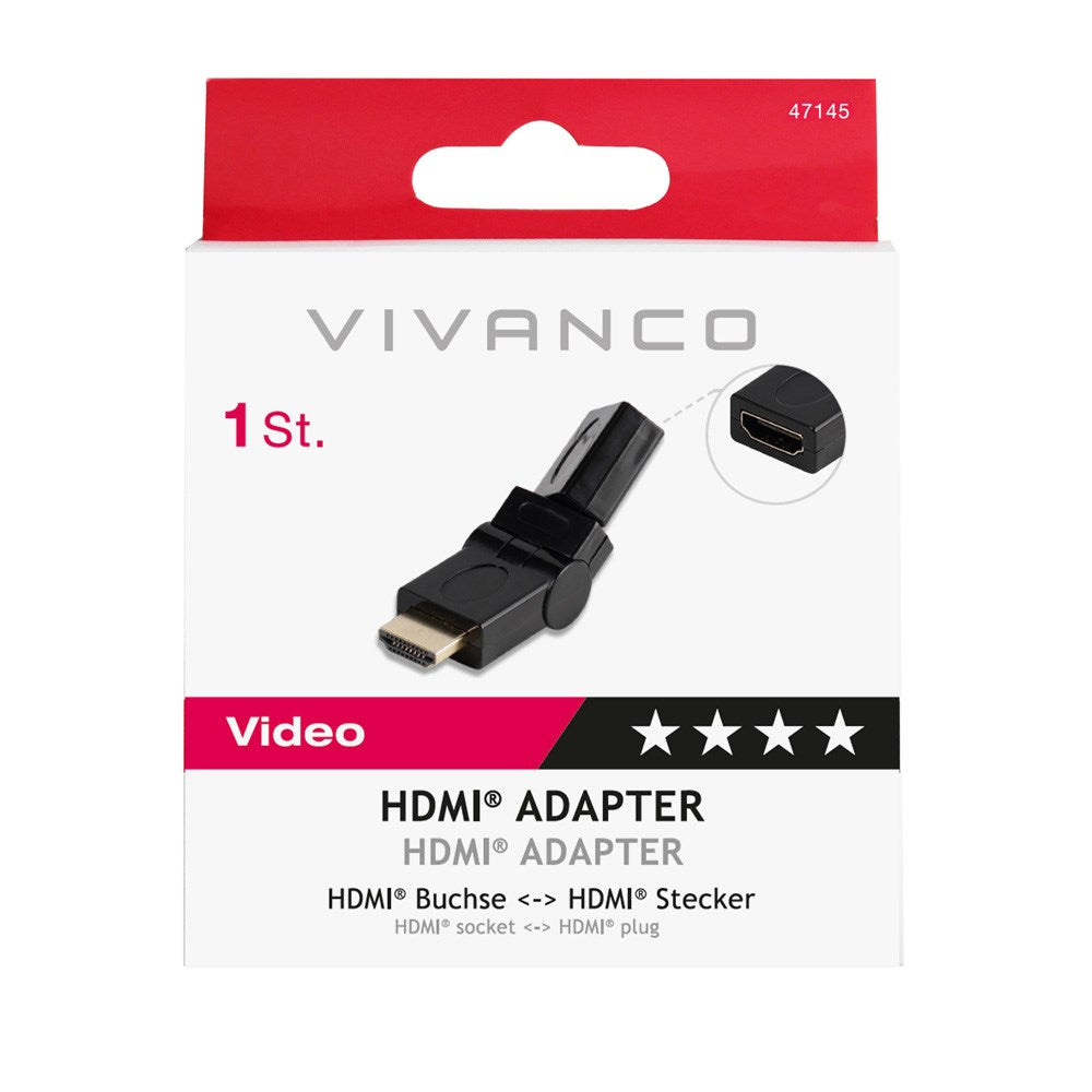 Vivanco HDMI Adapter (Hun til Han) - 360° Roterbar - Sort – INCOVER.DK